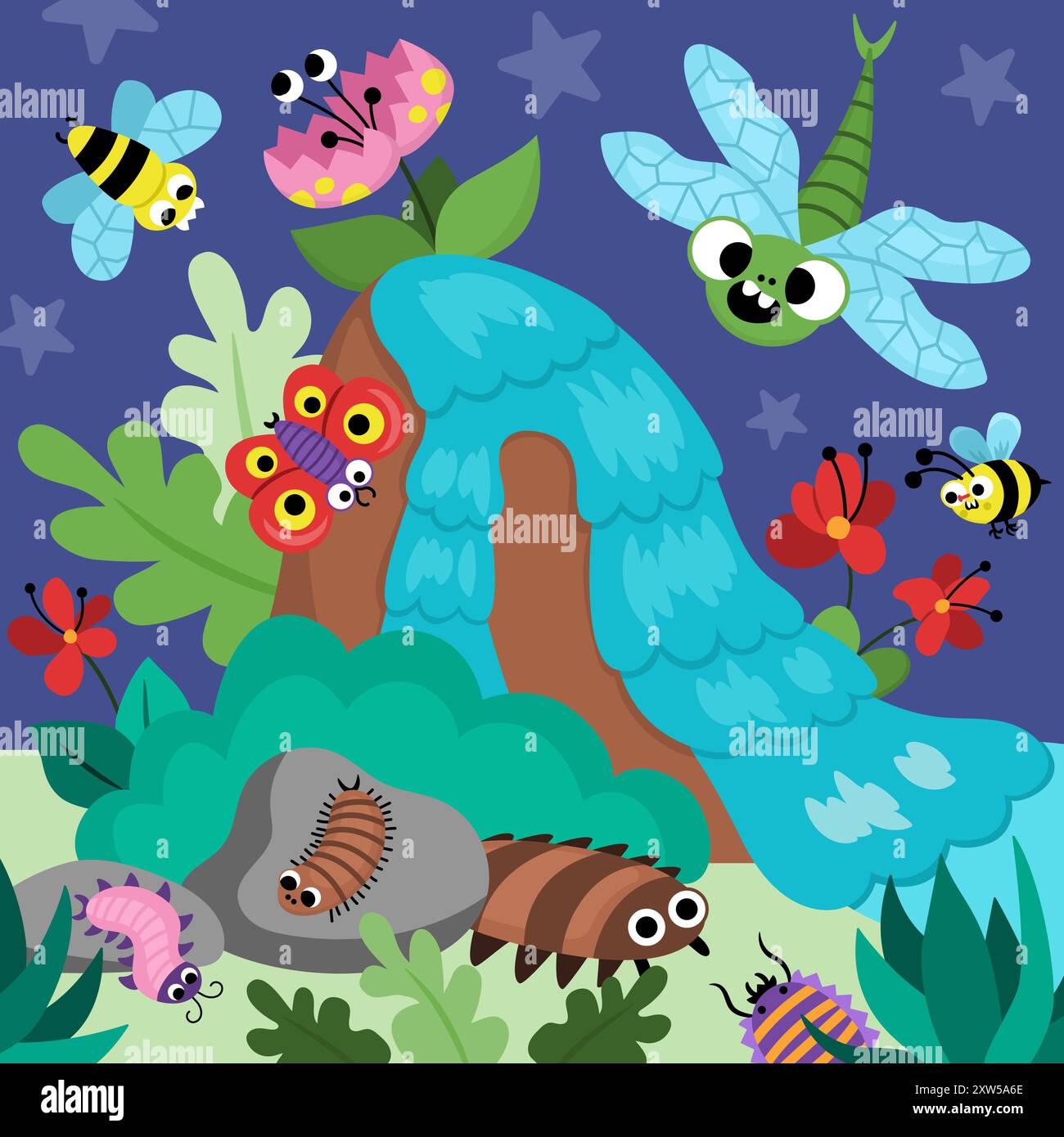 Vector square scene with ancient insects. Dinosaur period landscape ...