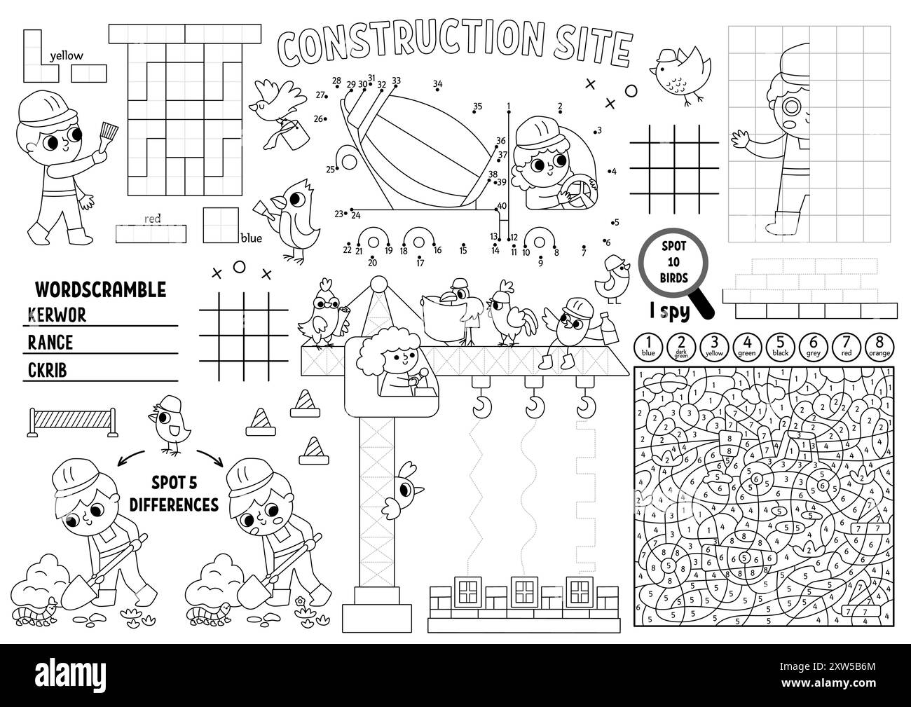 Vector construction site placemat for kids. Building works printable ...