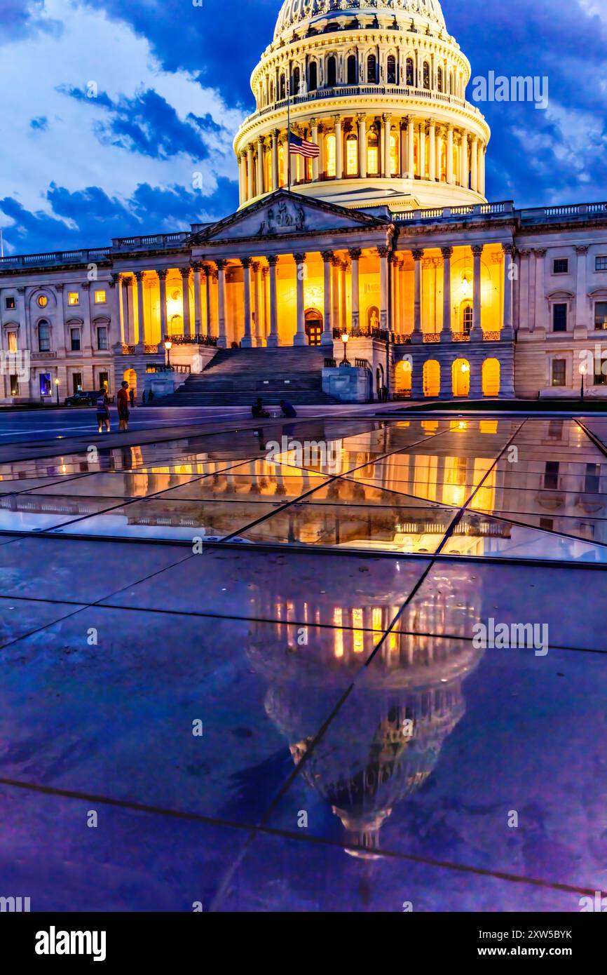 US Capitol Lights North Side Illuminated Reflection Congress House ...