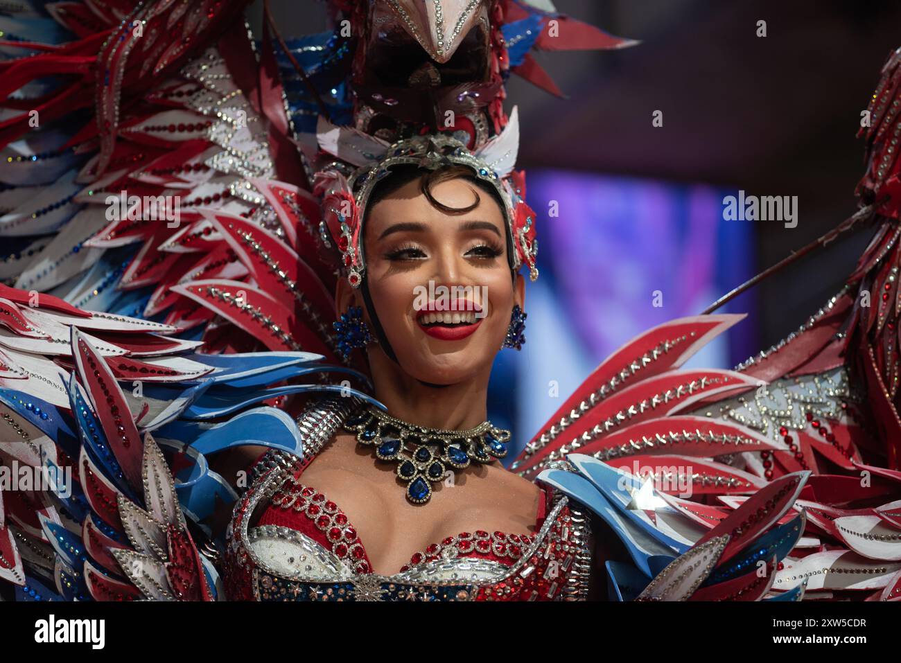 Kataluna Enriquez from USA, poses on stage during National Costume Presentation at the Miss ...