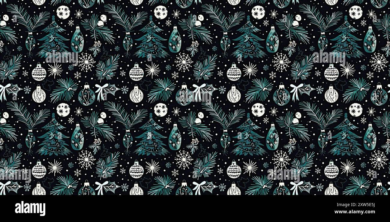 Elegant winter christmas greenery seamless border pattern with snow ...