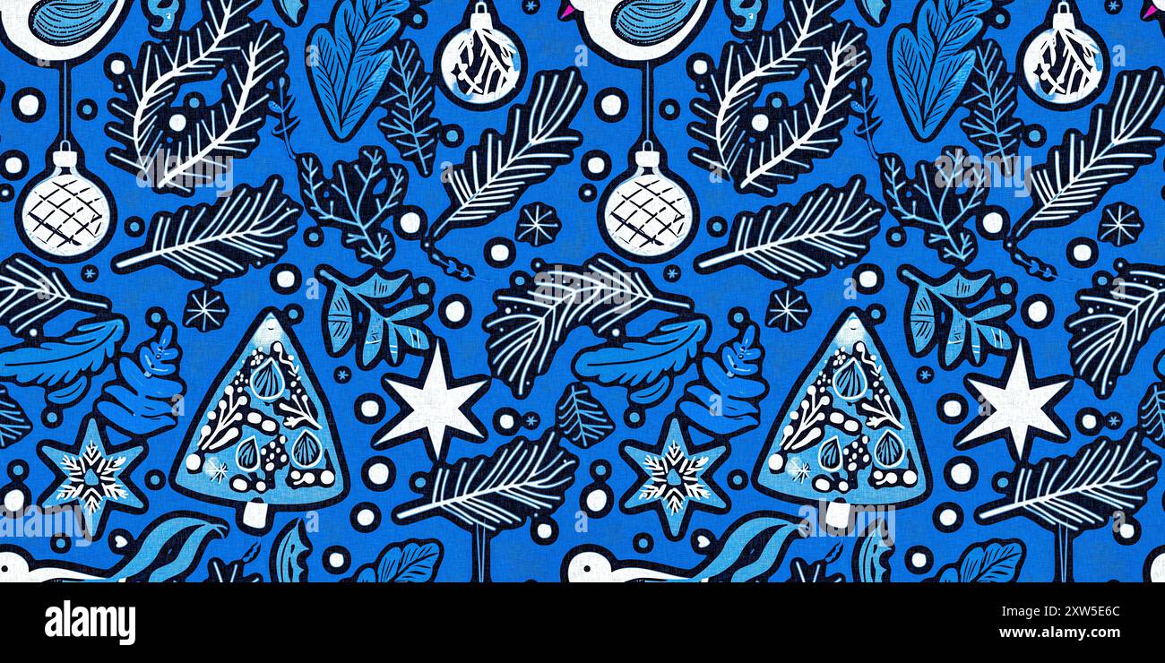 Blue rustic Christmas patterned seamless border background for frosty ...