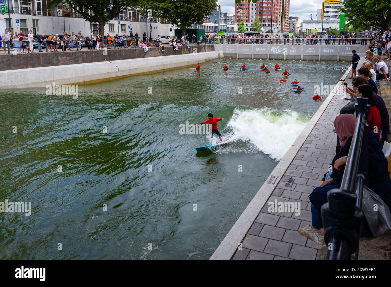 09.08.2024, Rotterdam, Blaak, Netherlands. urban wave pool named RiF010 ...