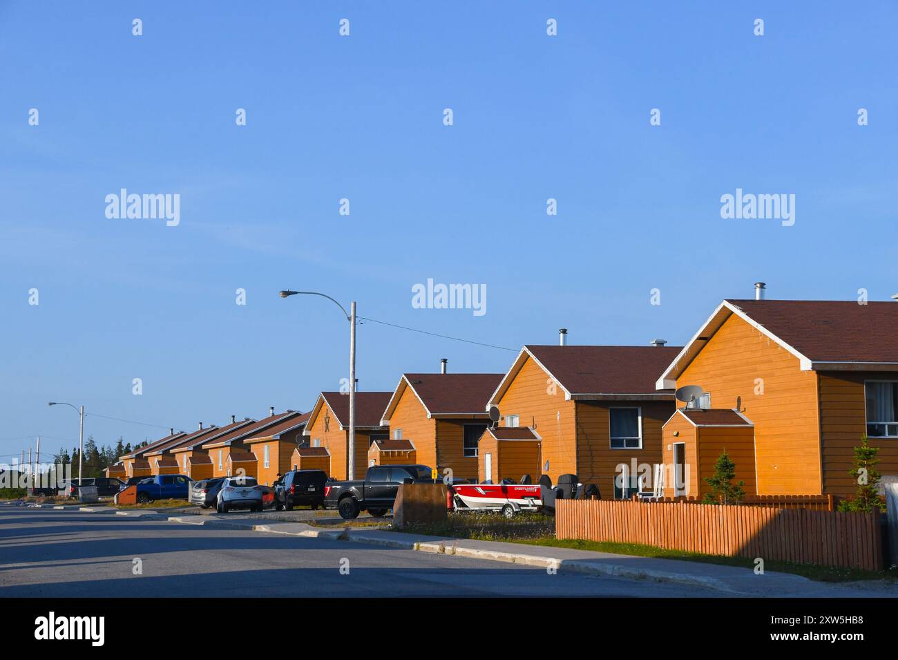 Houses in a row, Native community of Chisasibi, Northern Quebec ...