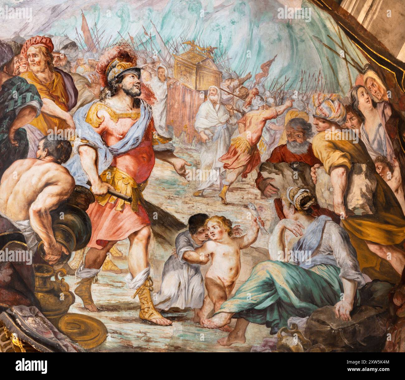 PERUGIA, ITALY - MAY 16, 2024: The ceiling fresco of Joshua and ark of ...