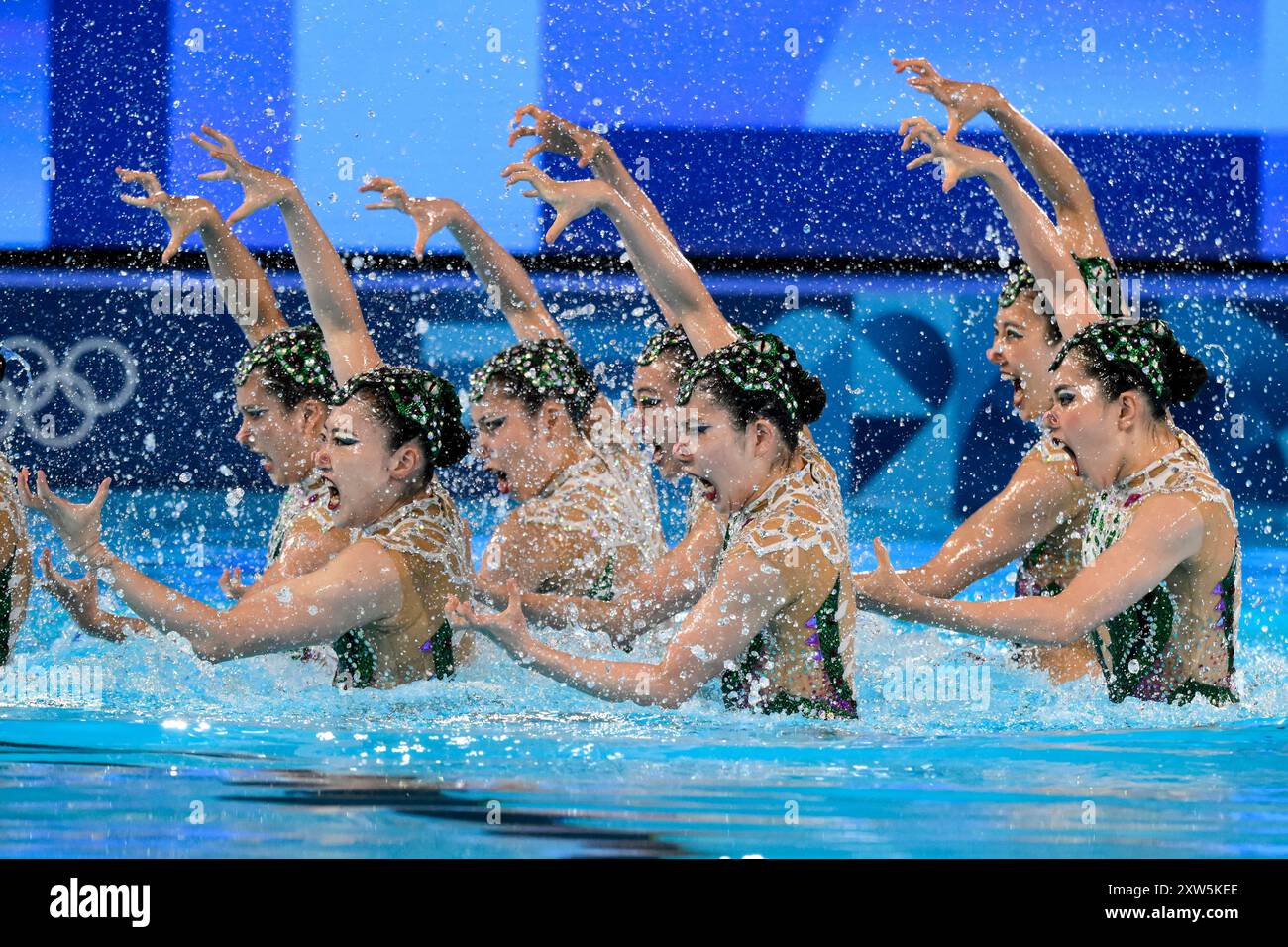 Athletes of team Japan compete in the artistic swimming Team Acrobatic ...