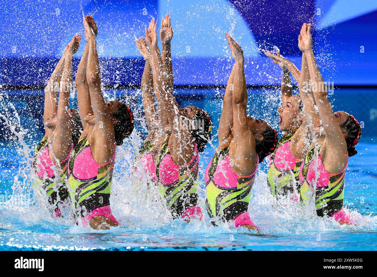 Athletes of team Mexico compete in the artistic swimming Team Acrobatic ...