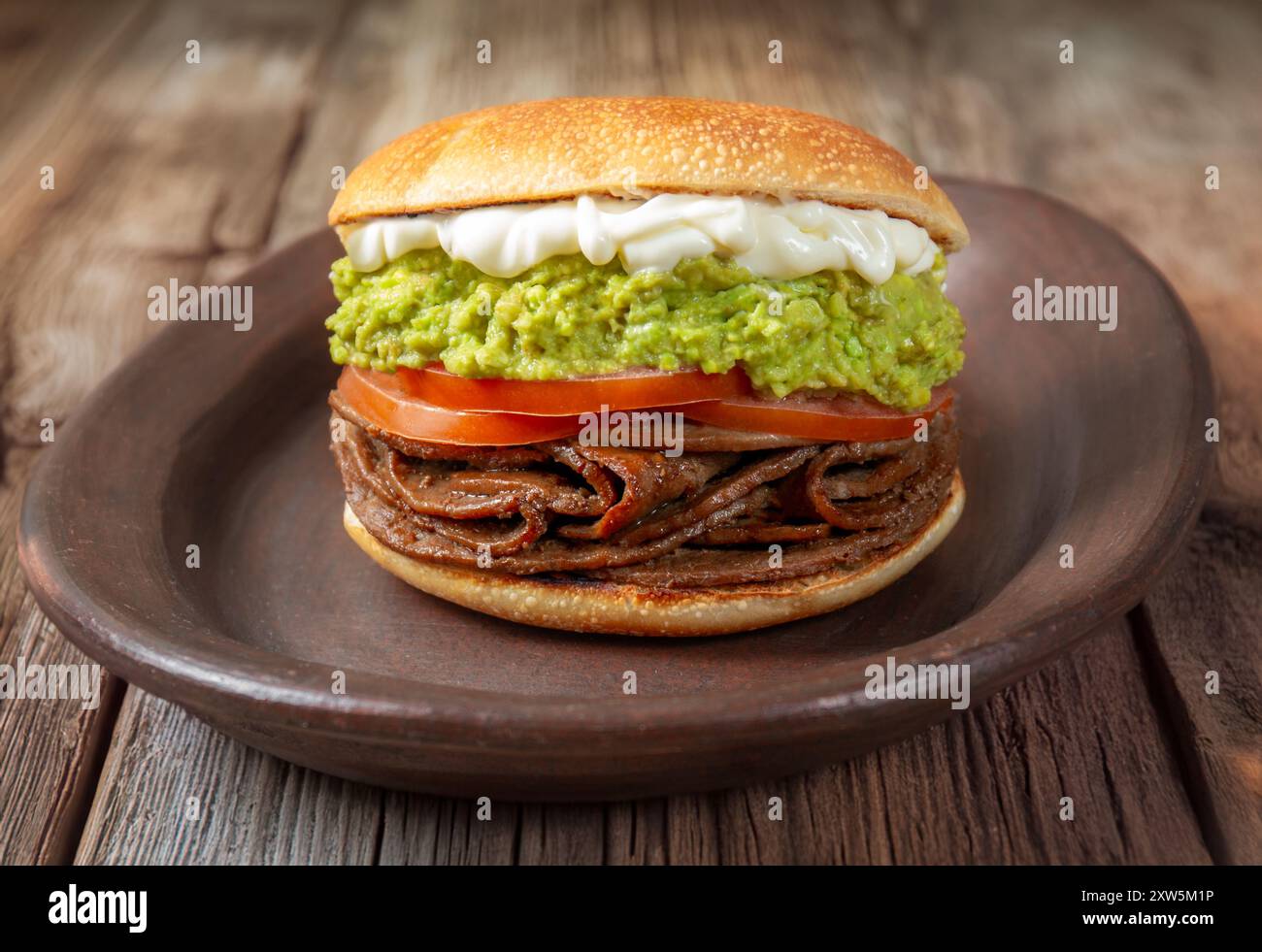 CHILEAN FOOD. Sandwich Churrasco italiano on colors of italian flag ...