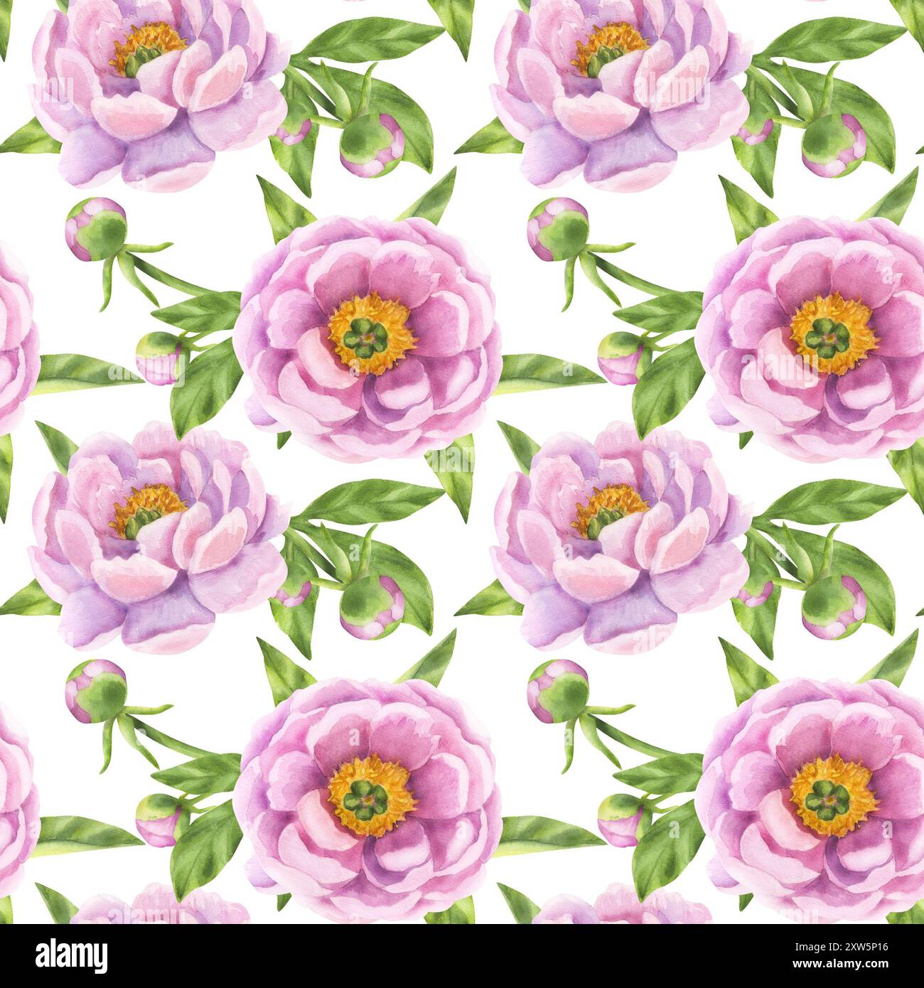 Peony flowers seamless pattern. Floral print with pink buds and green ...