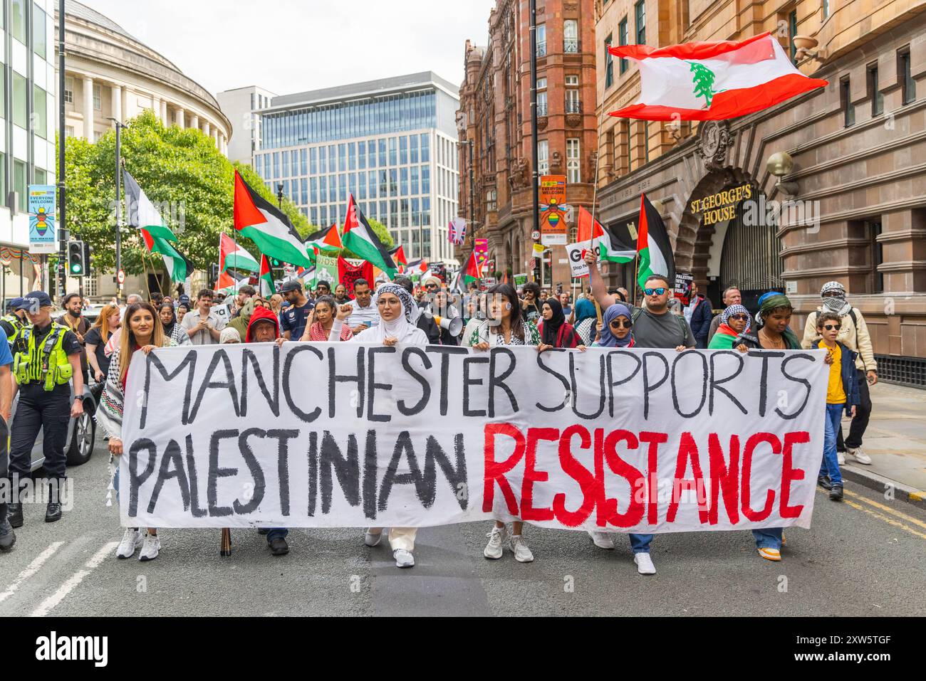 Manchester, UK. 17 AUG, 2024. Pro Palestine protestors march through ...