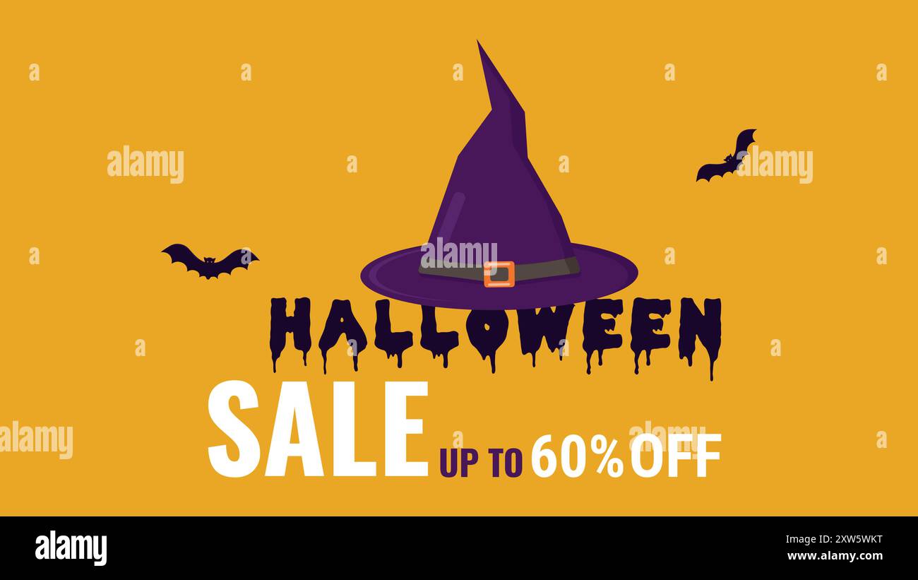 Halloween sale promo banner template offer design. Witchs Hat. Festive ...