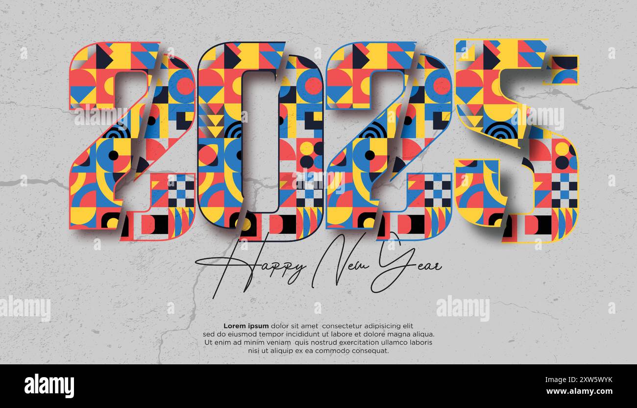 Happy new year 2025 design. With colorful cut number illustrations ...