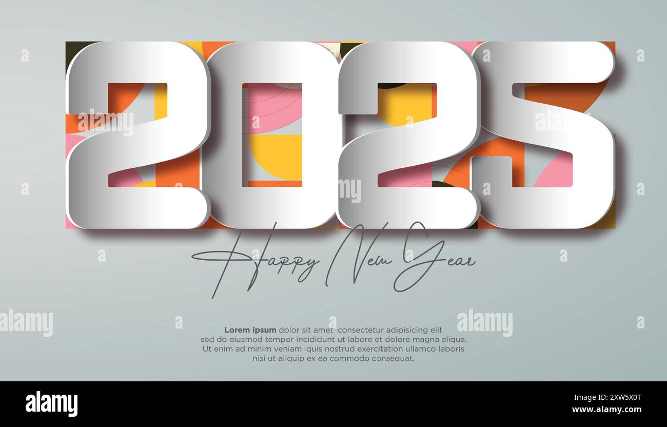 Happy new year 2025 design. With colorful truncated number ...