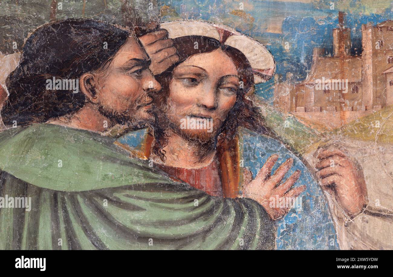 MILAN, ITALY - MARCH 6, 2024: The detail of old fresco of Betray of ...