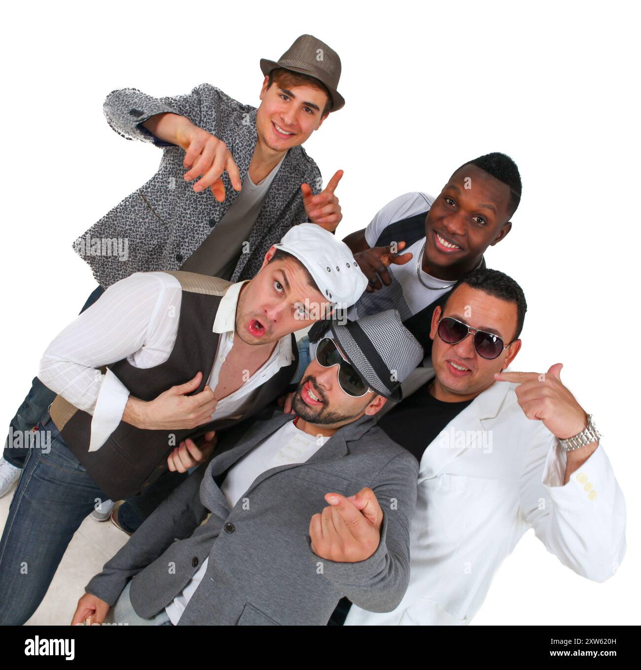 multiethnic group of cheerful stylish men on white background Stock ...