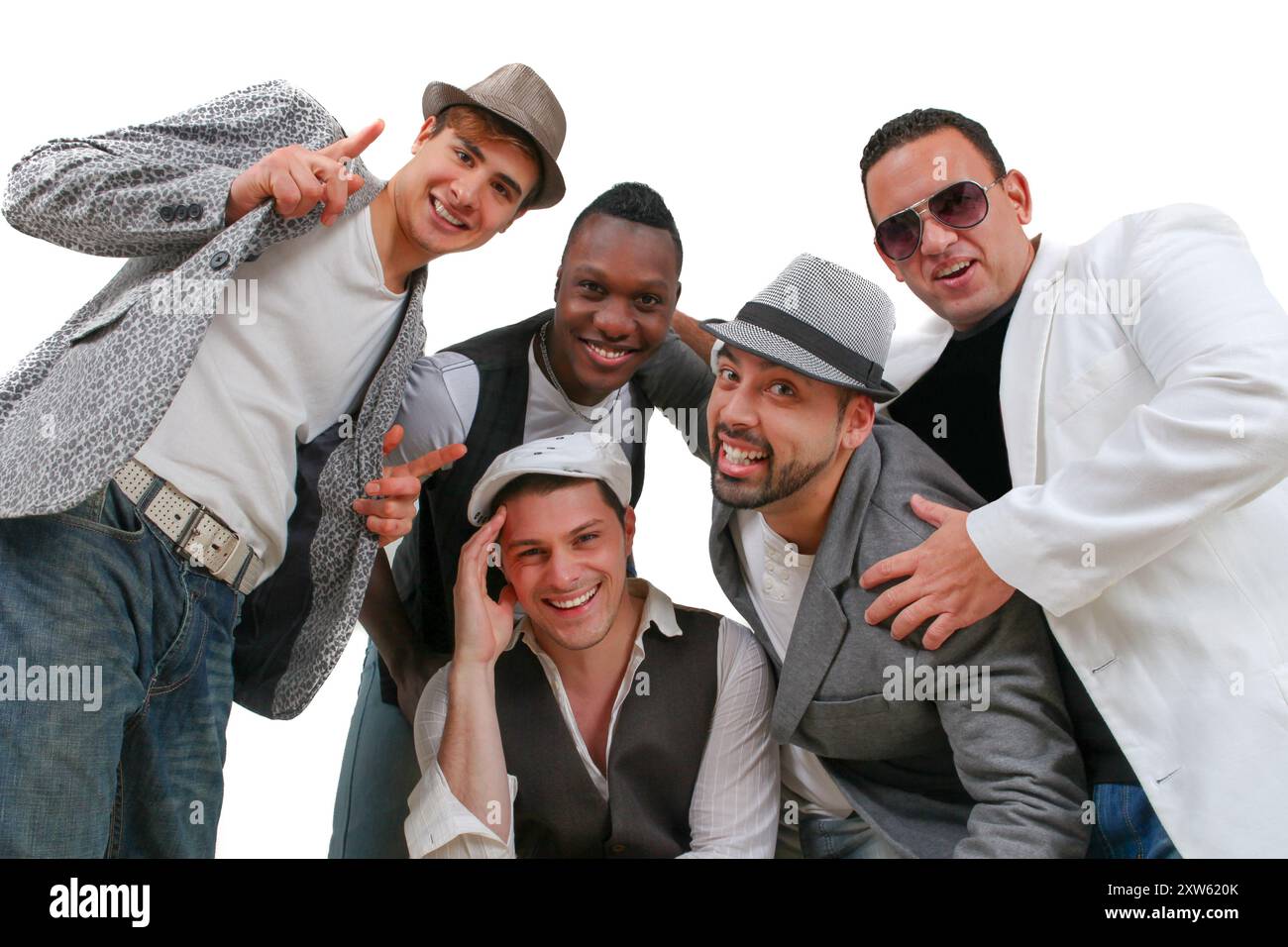 multiethnic group of cheerful stylish men on white background Stock ...
