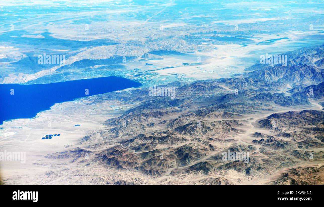 Aerial view of the Gulf of Aqaba and the Saudi and Jordanian coastline ...