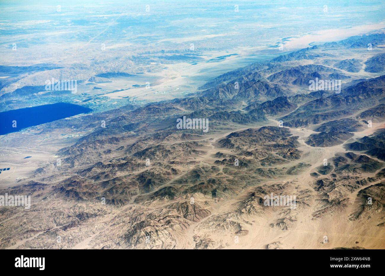 Aerial view of the Gulf of Aqaba and the Saudi and Jordanian coastline ...