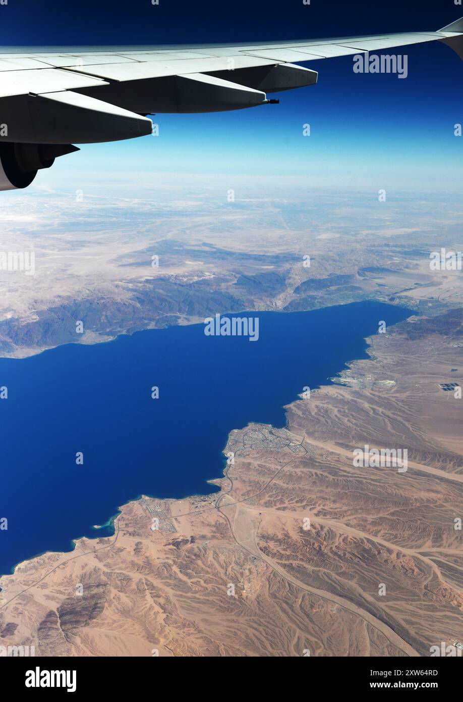 Aerial view of the Gulf of Aqaba and the Saudi and Jordanian coastline ...