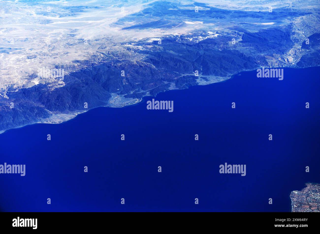 Aerial view of the Egyptian coastline in the Nuweiba area in the Sinai ...