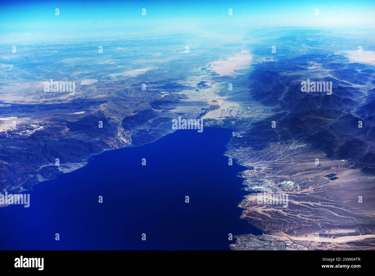 Aerial view of the Gulf of Aqaba and the Saudi and Jordanian coastline ...