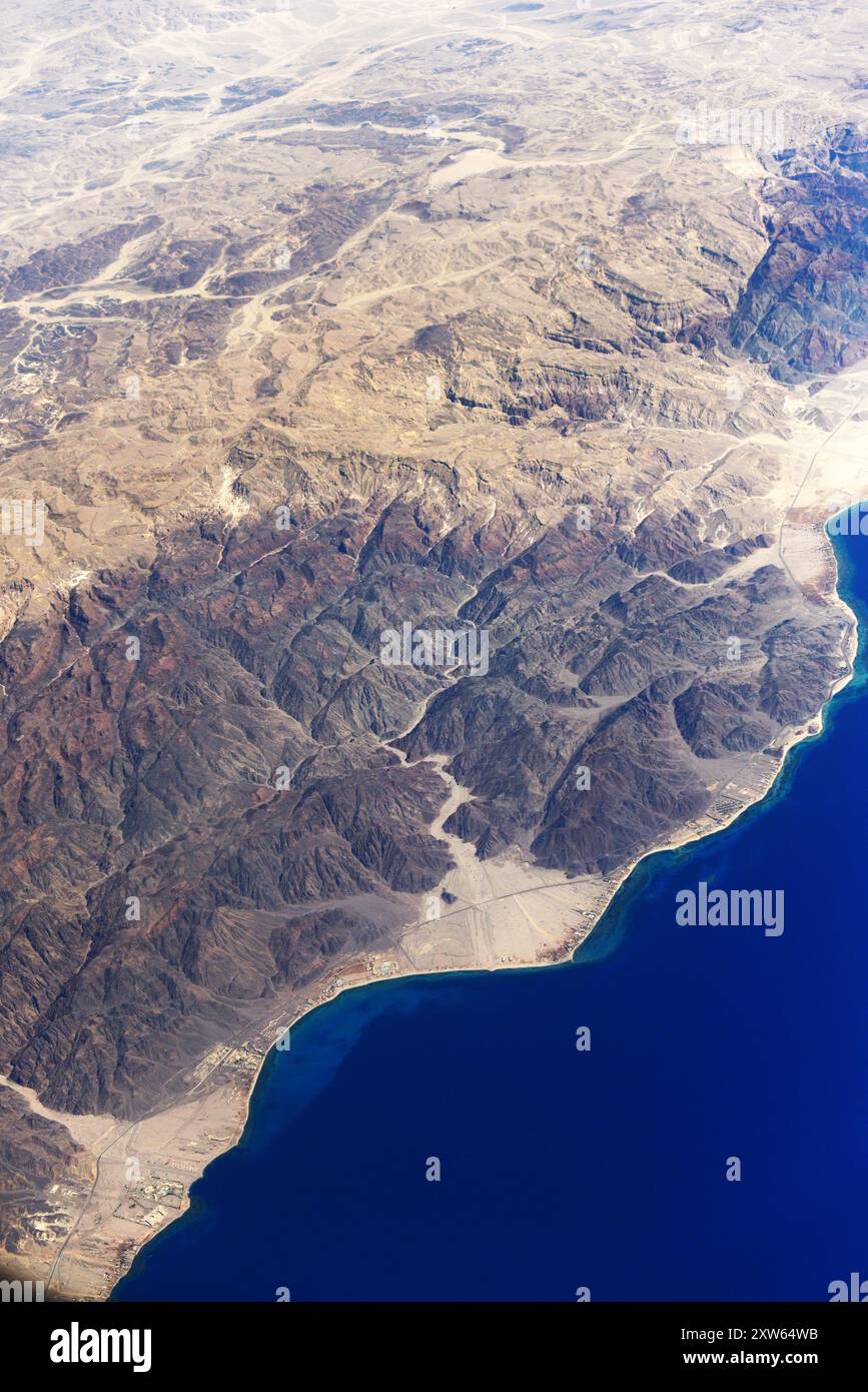 Aerial view of the Egyptian coastline in the Nuweiba area in the Sinai ...