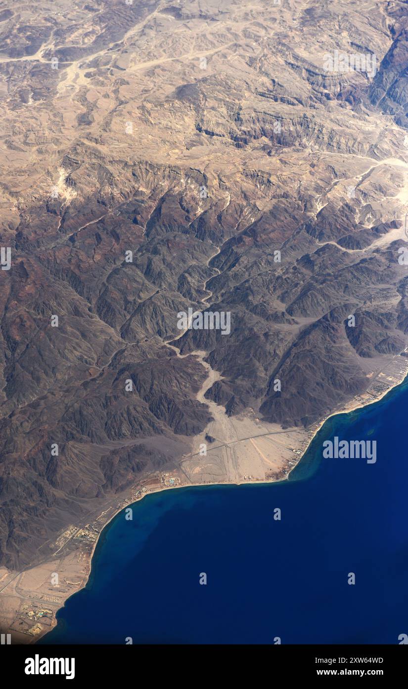 Aerial view of the Egyptian coastline in the Nuweiba area in the Sinai ...