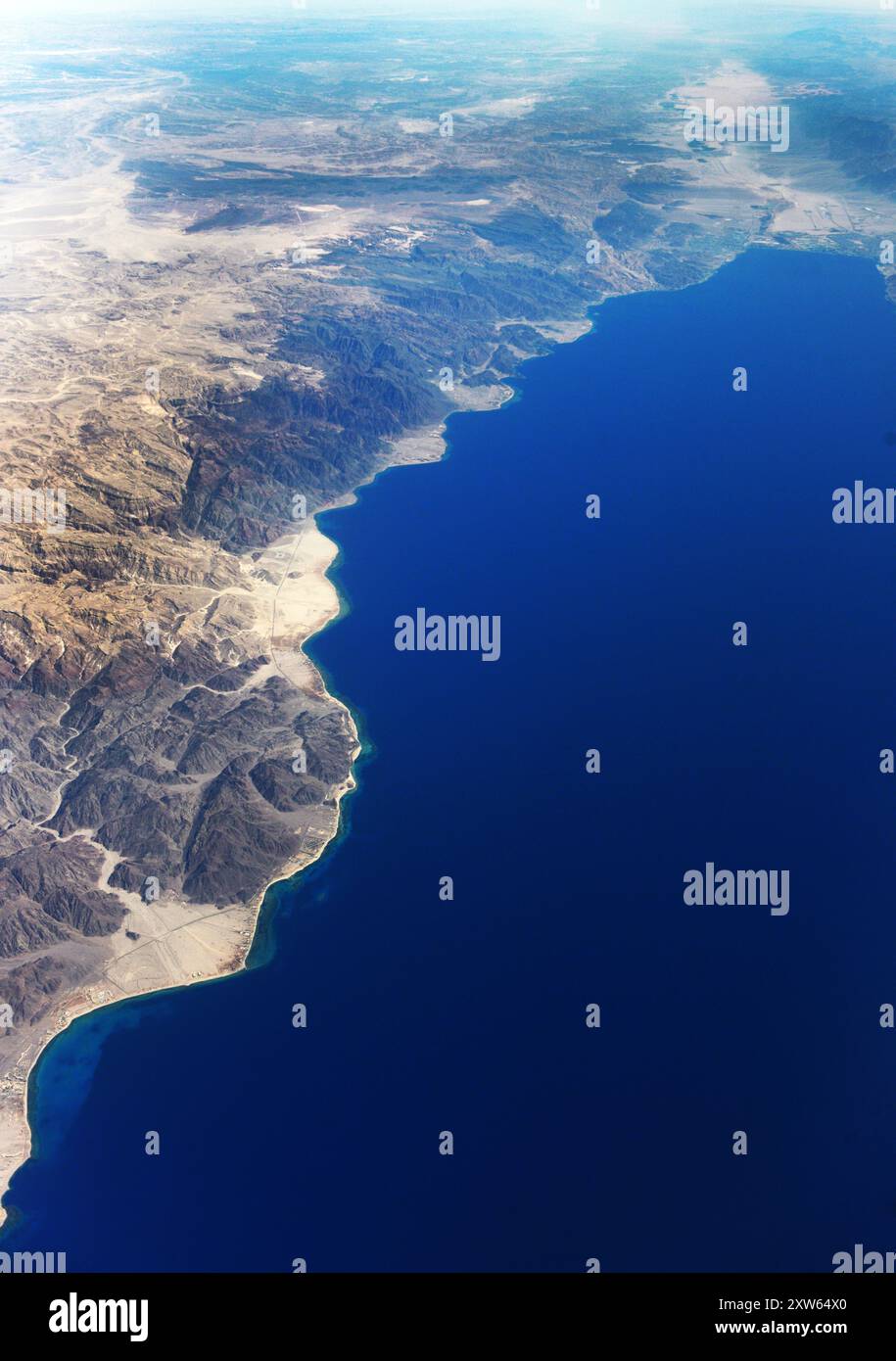 Aerial view of the Egyptian coastline in the Nuweiba area in the Sinai ...
