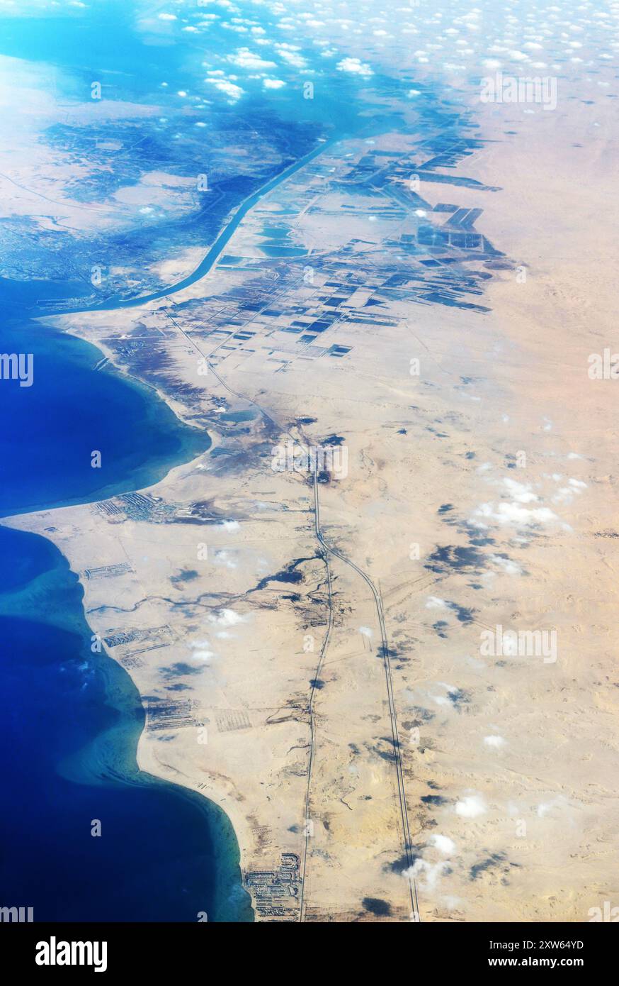 Aerial view of the Gulf of Suez and the Suez canal in Egypt Stock Photo ...
