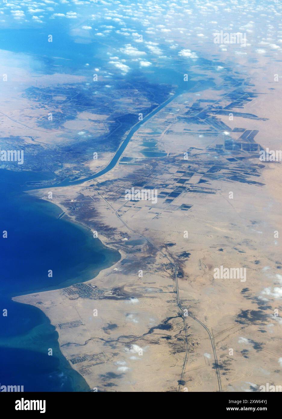Aerial view of the Gulf of Suez and the Suez canal in Egypt Stock Photo ...