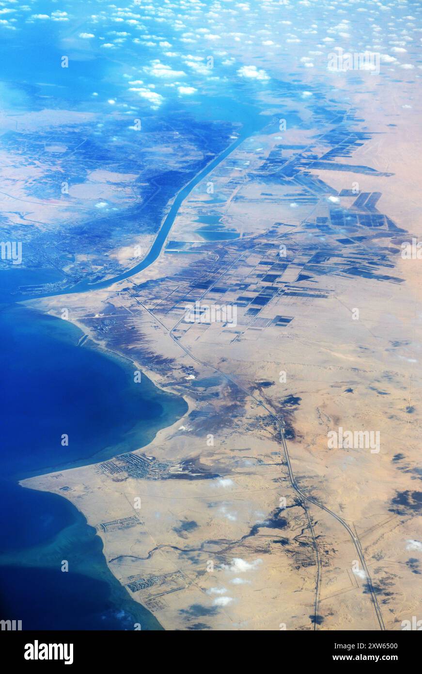 Aerial view of the Gulf of Suez and the Suez canal in Egypt Stock Photo ...