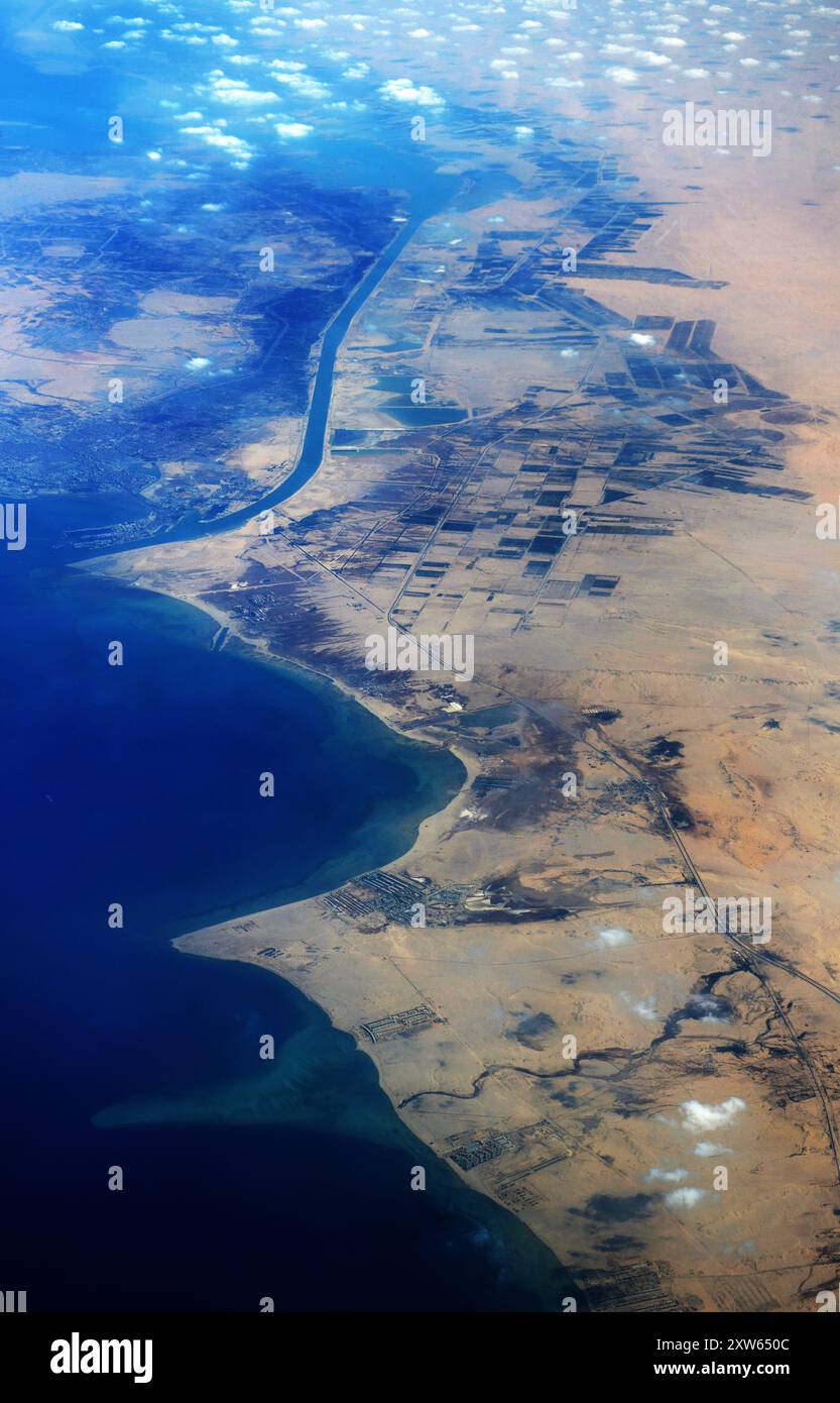 Aerial view of the Gulf of Suez and the Suez canal in Egypt Stock Photo ...