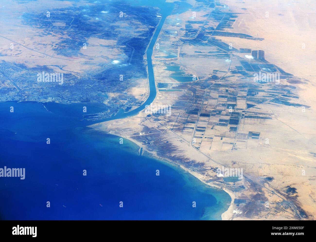 Aerial view of the Gulf of Suez and the Suez canal in Egypt Stock Photo ...