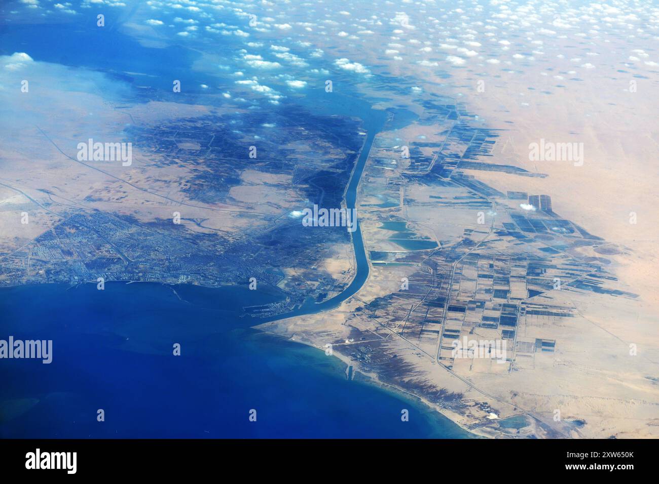 Aerial view of the Gulf of Suez and the Suez canal in Egypt Stock Photo ...