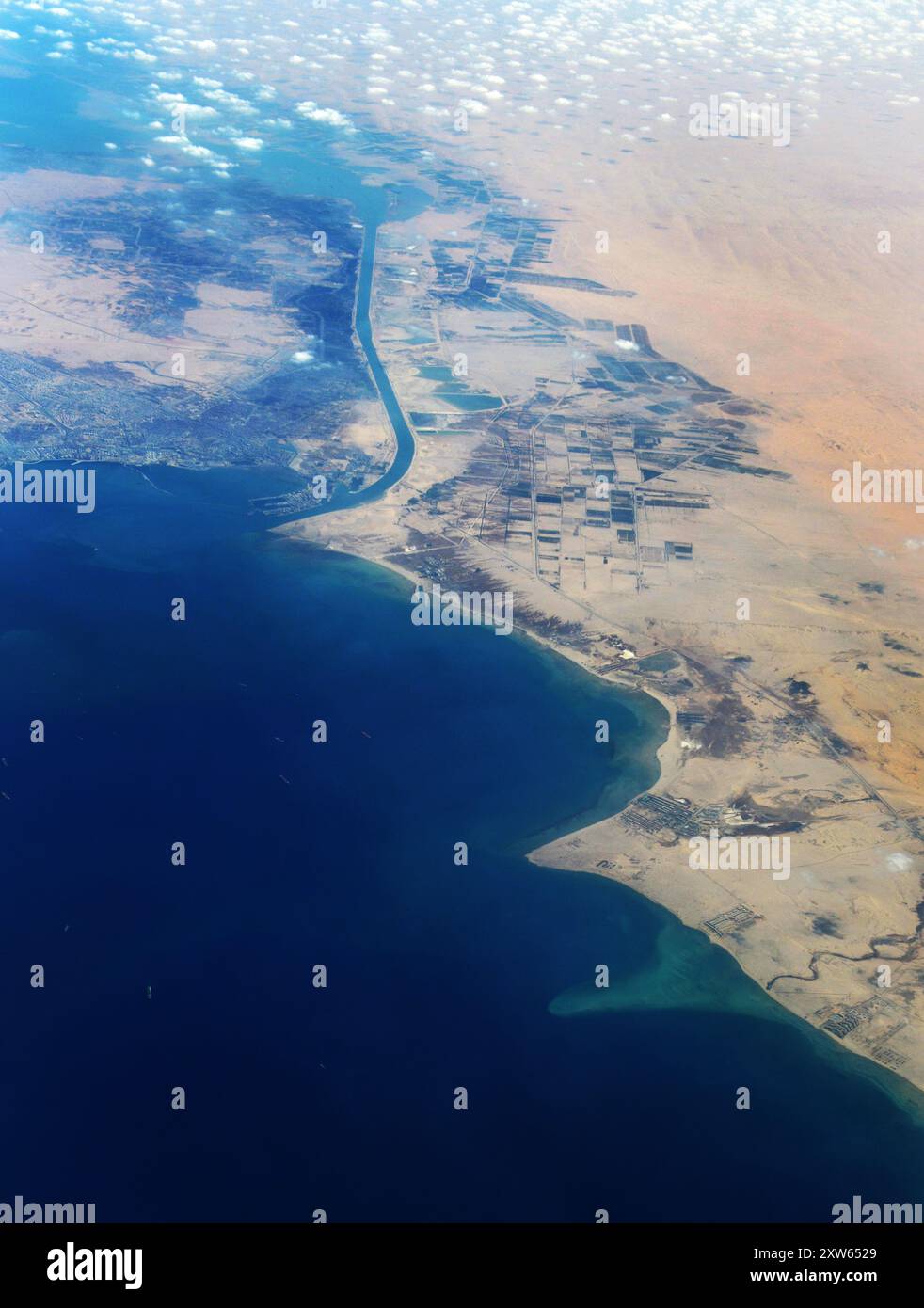 Aerial view of the Gulf of Suez and the Suez canal in Egypt Stock Photo ...