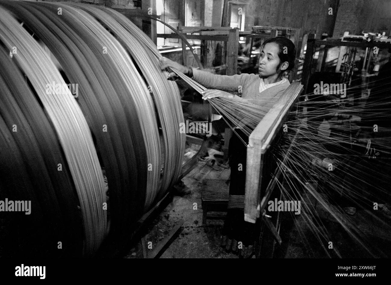 A Nepali woman sets up a loom to make cloth - Bhaktapur, Nepal - 1991 ...