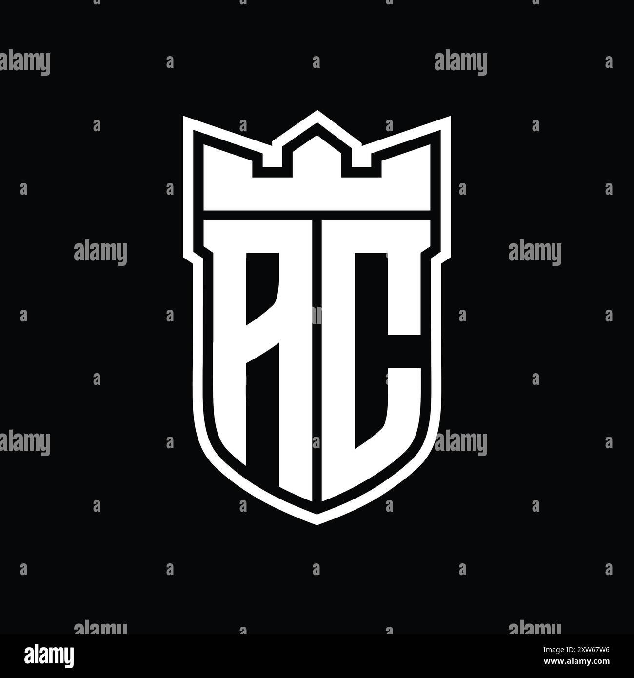 AC Letter logo with shield shape with geometric crown inside white ...