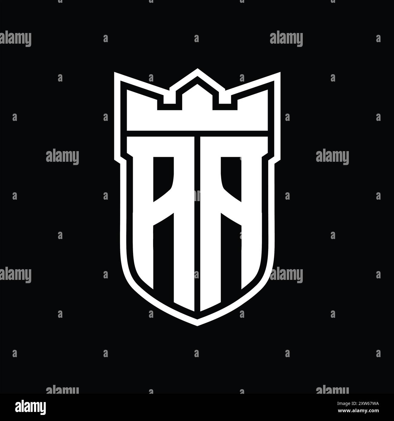 AA Letter logo with shield shape with geometric crown inside white ...
