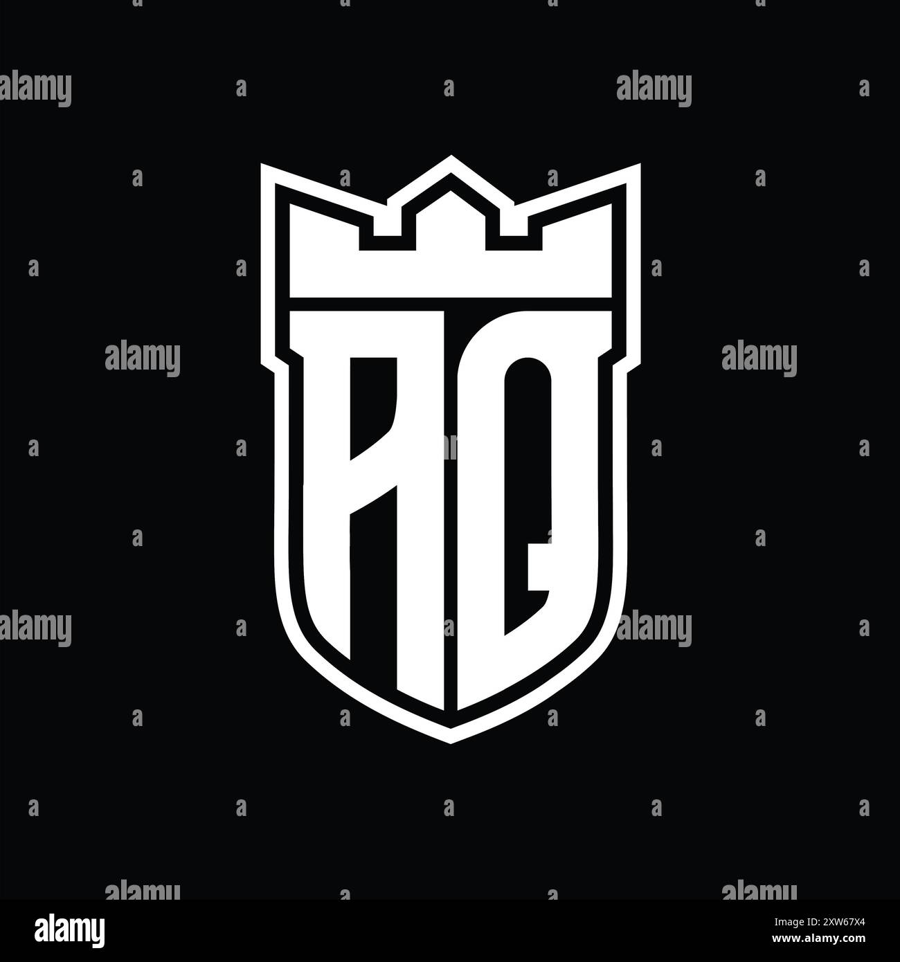 AQ Letter logo with shield shape with geometric crown inside white ...