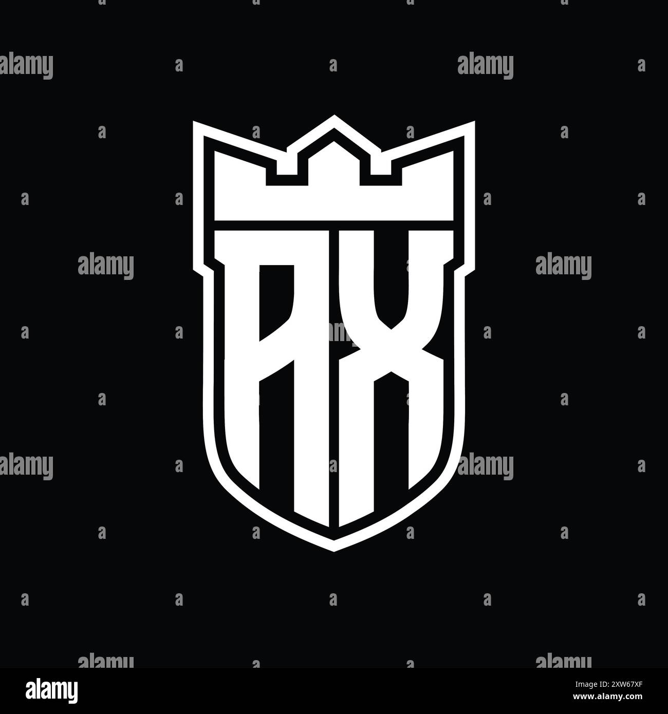 AX Letter logo with shield shape with geometric crown inside white ...