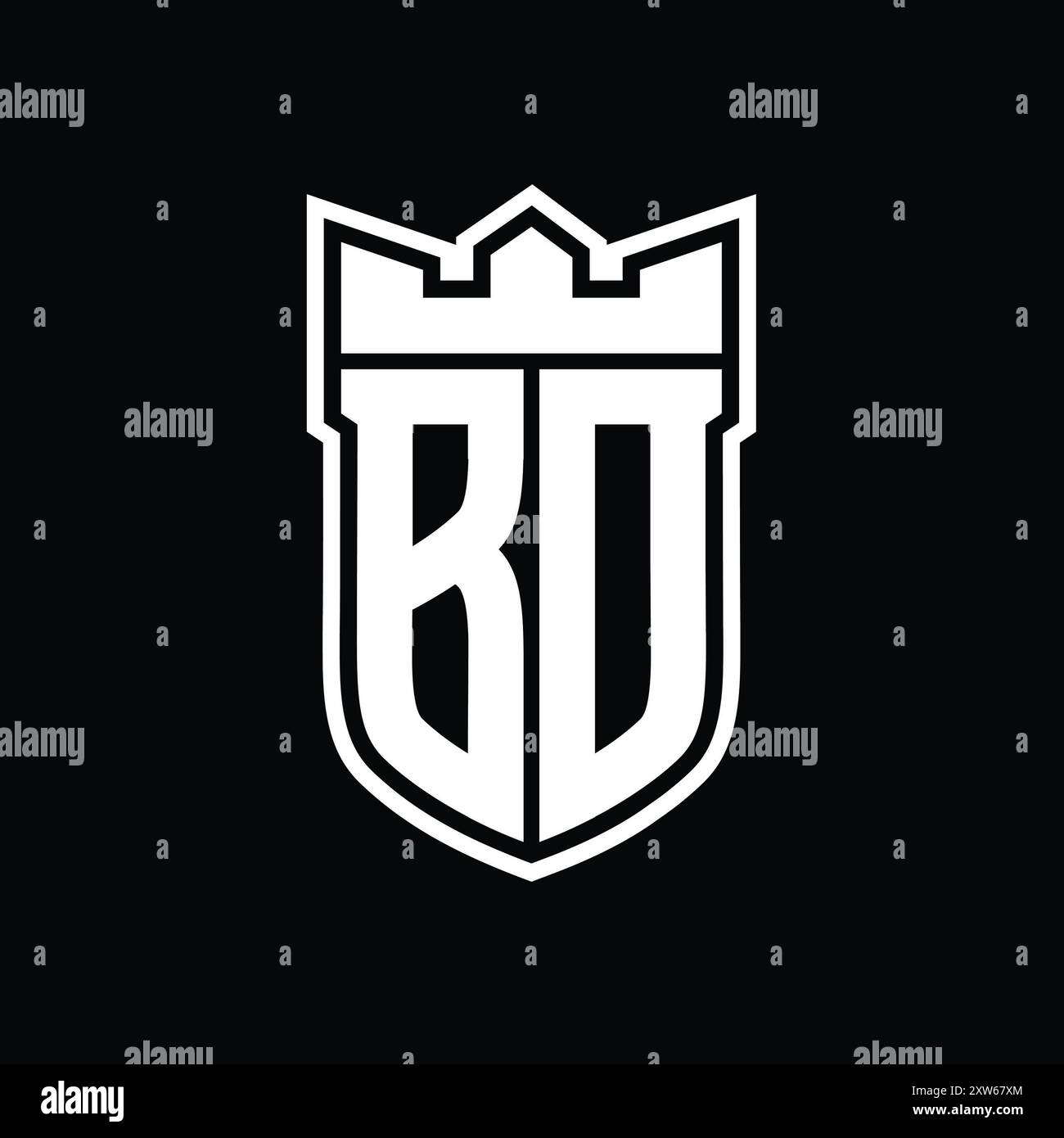 BD Letter logo with shield shape with geometric crown inside white ...