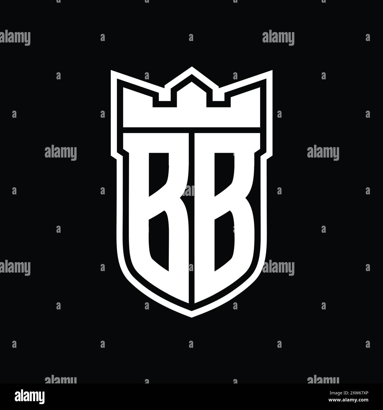 BB Letter logo with shield shape with geometric crown inside white ...