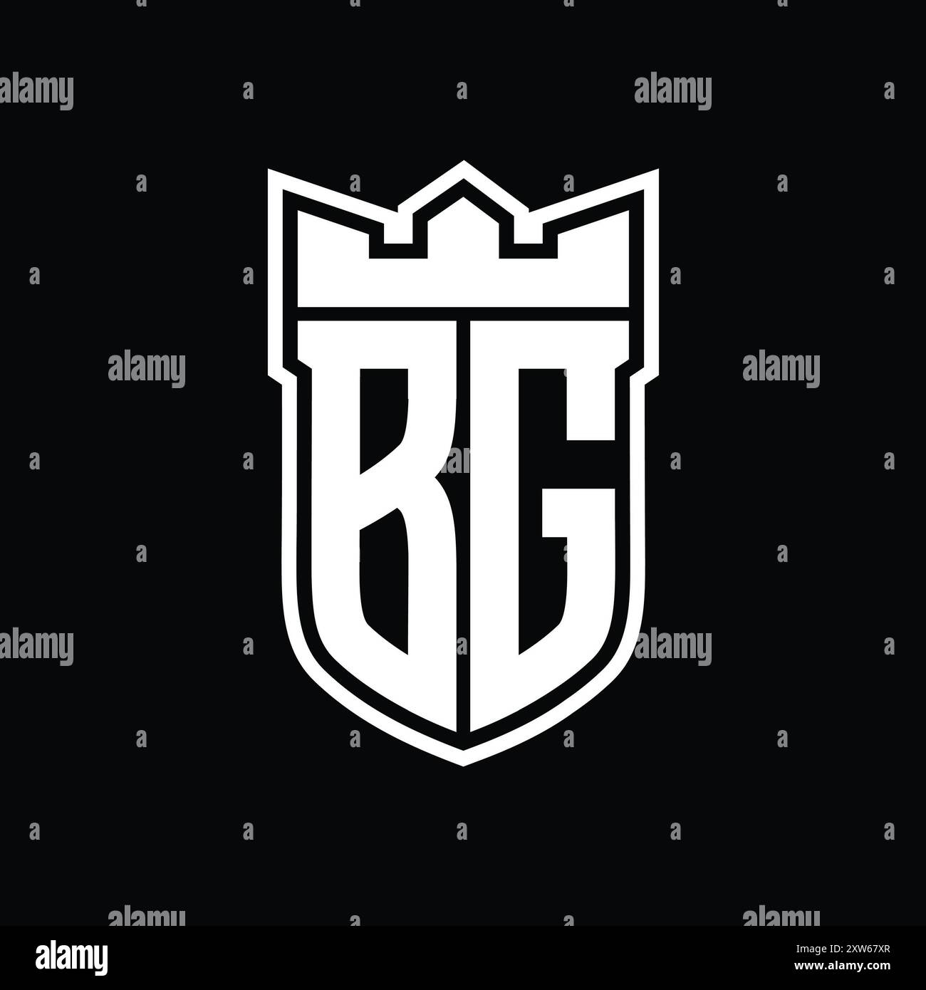 BG Letter logo with shield shape with geometric crown inside white ...