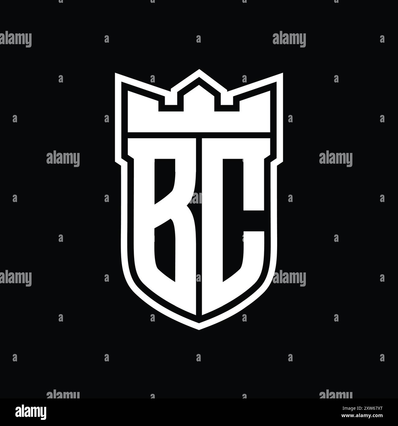 BC Letter logo with shield shape with geometric crown inside white ...
