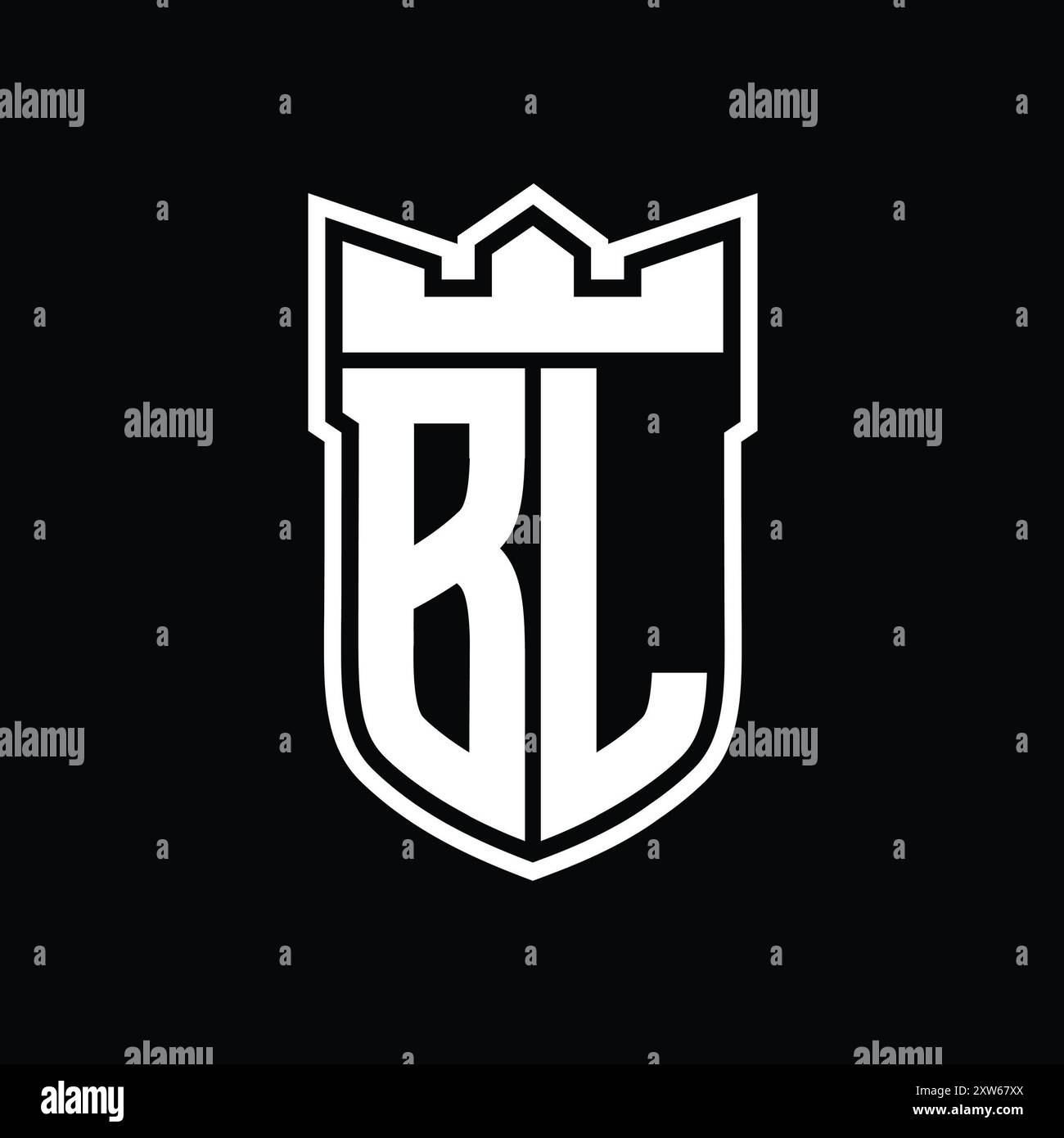 BL Letter logo with shield shape with geometric crown inside white ...