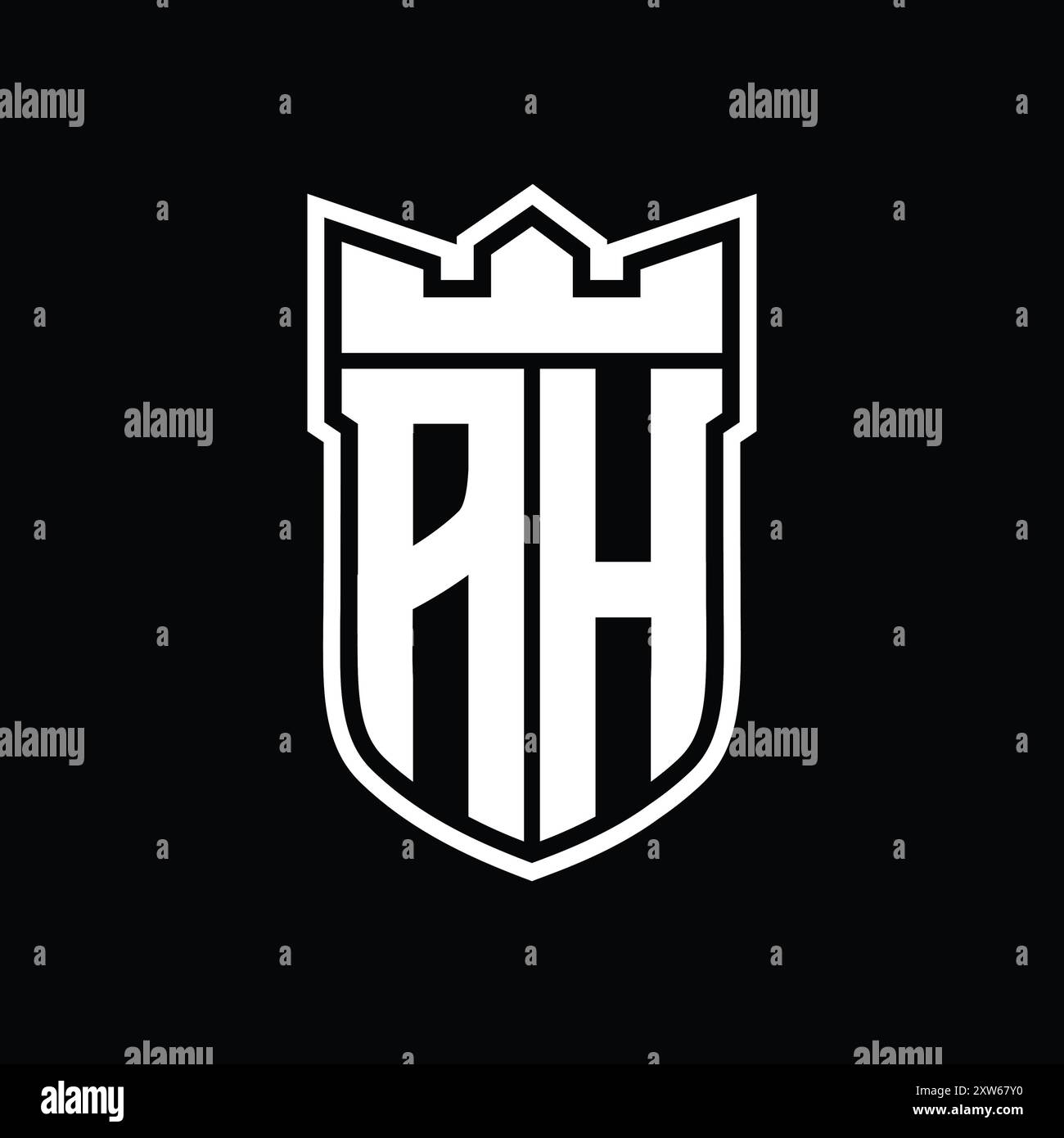 AH Letter logo with shield shape with geometric crown inside white ...
