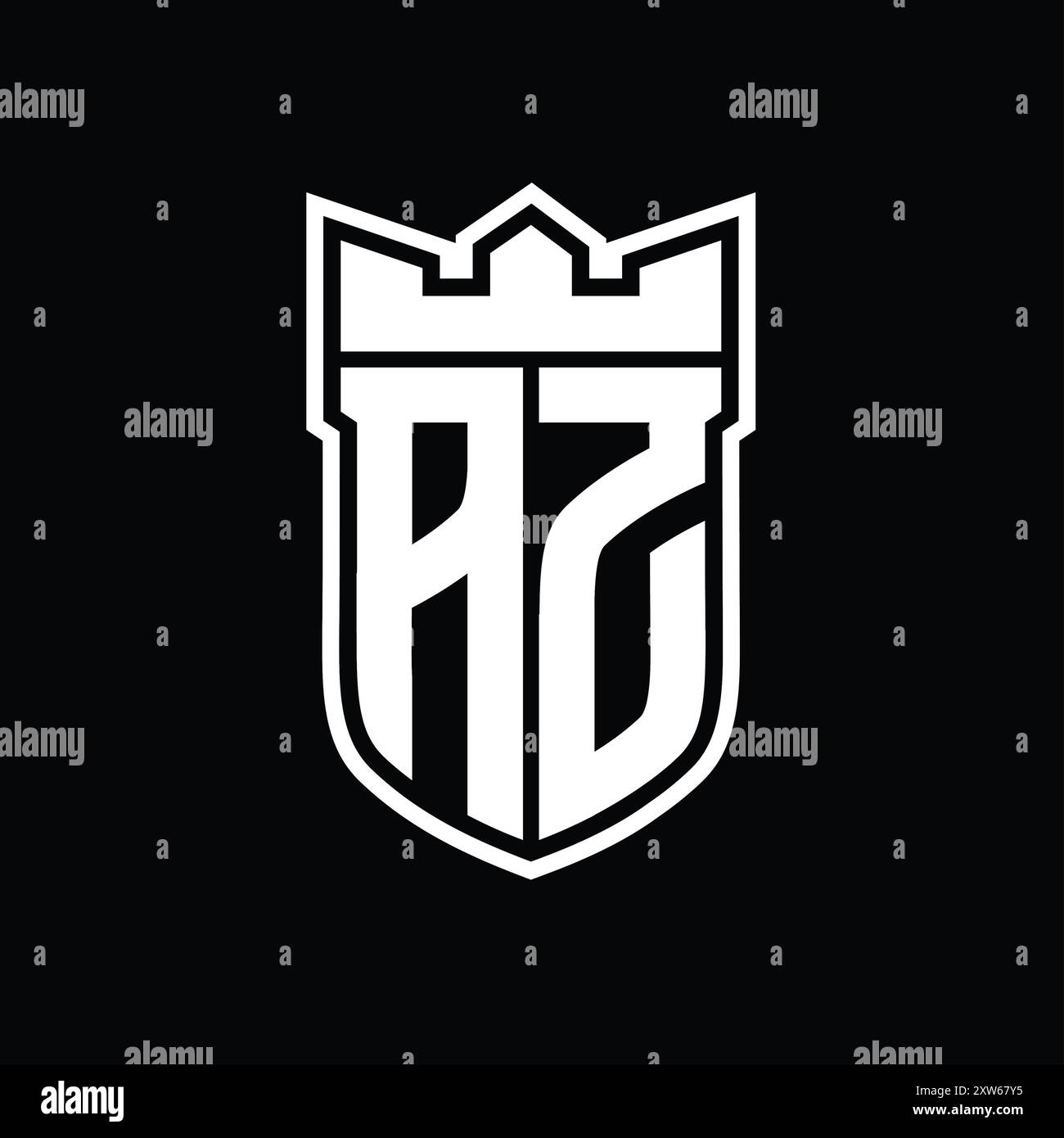 AZ Letter logo with shield shape with geometric crown inside white ...