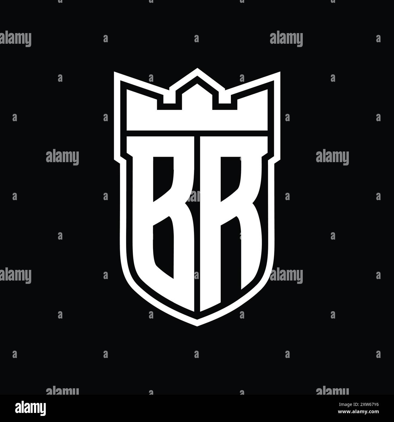 BR Letter logo with shield shape with geometric crown inside white ...