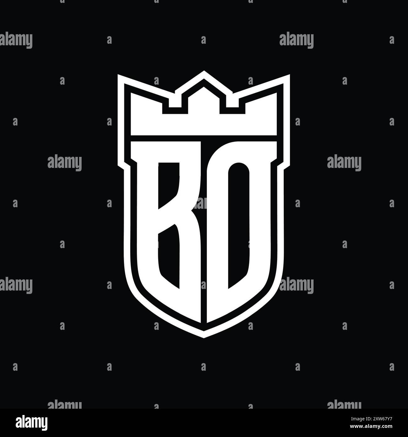BO Letter logo with shield shape with geometric crown inside white ...
