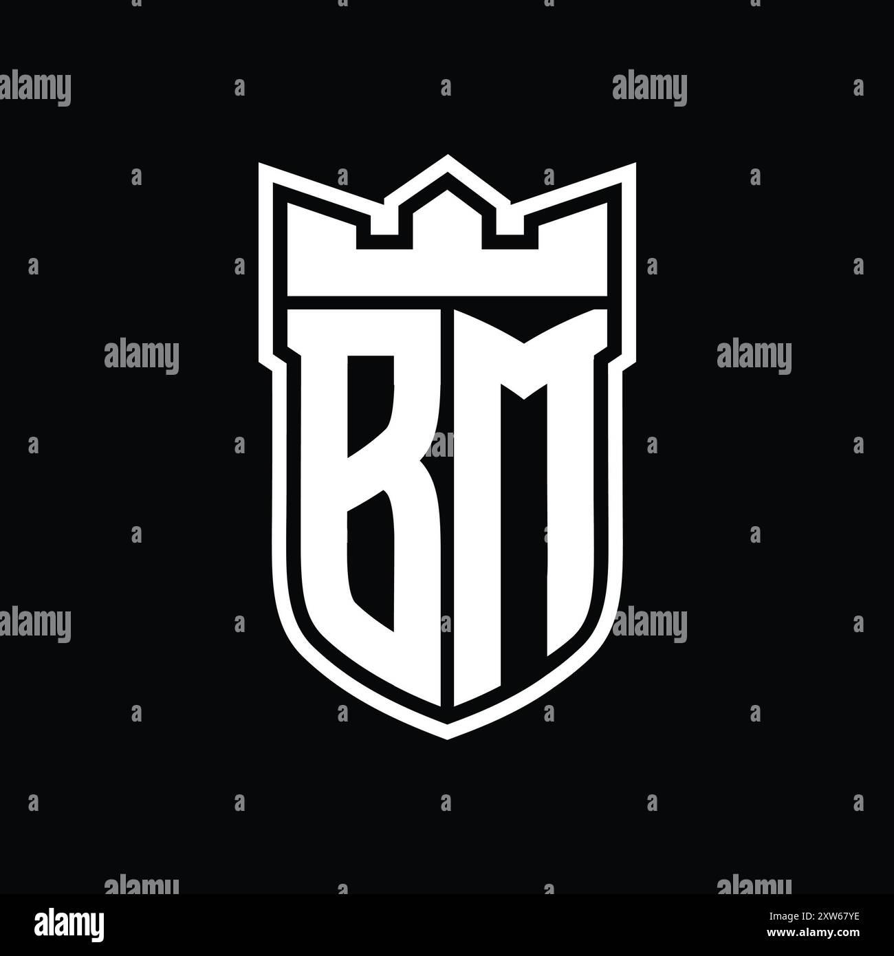 BM Letter logo with shield shape with geometric crown inside white ...